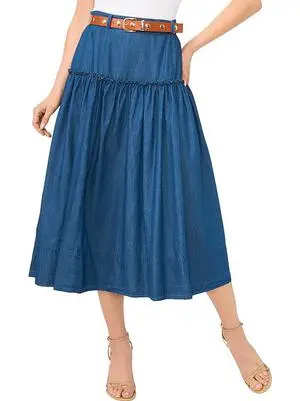CECE DUPRAZ Belted Denim Midi Circle Skirt