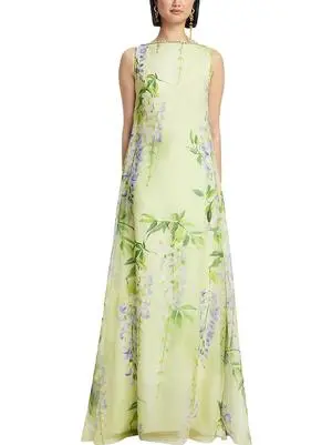 LEO LIN Yumei Silk Embellished Open Back Gown - Wisteria Print