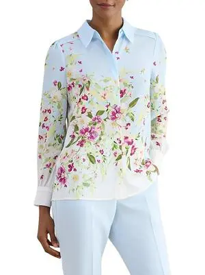 HOBBS LONDON Sabina Floral Print Shirt - Pale Blue