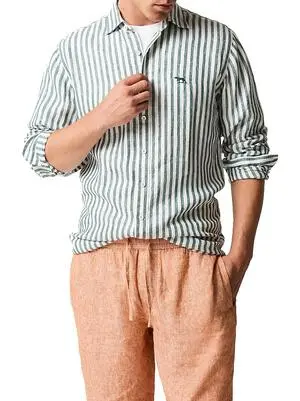 Rodd & Gunn Seadown Linen Striped Shirt - Forest