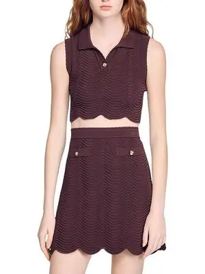 Sandro Cropped Decorative Knit Top - Brown