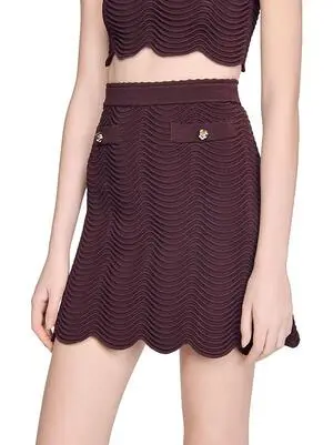Sandro Short Decorative Knit Skirt - Brown