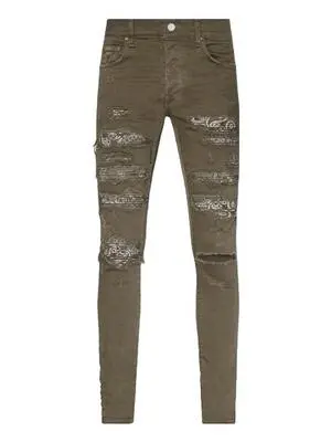 Amiri Distressed Bandana Thrasher Skinny Jeans - Olive