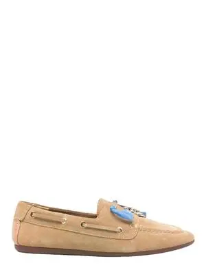 Maje Suede Boat Shoes With Bandana Laces And Heart Charm - Neutrals