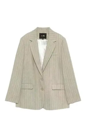 Maje Maje Pinstripe Linen Cotton Blend Blazer Neutrals