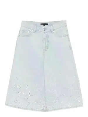 Maje Embellished Light Wash Denim Bermuda Shorts - Blue