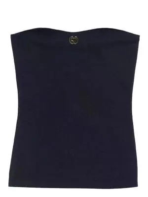 Maje Rib Knit Bandeau Top With Logo Plaque - Blue