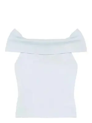 Maje Maje Off-Shoulder Ribbed Cropped Top Blue