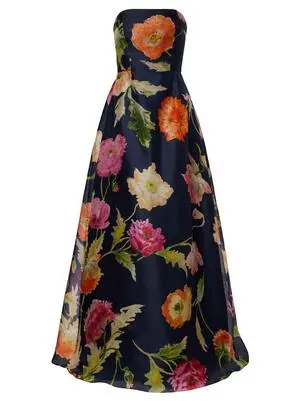 Carolina Herrera Floral Silk Gown - Blue