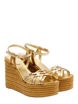 Valentino Garavani Vlogo Leather Espadrille Wedges - Gold