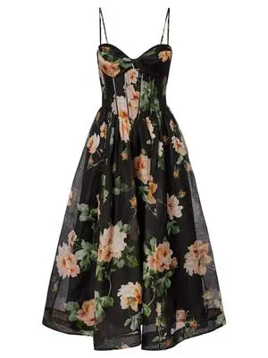 Zimmermann Luna Linen And Silk Organza Bustier Dress - Black