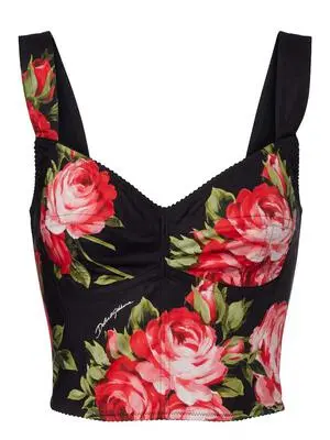 Dolce & Gabbana Floral Cotton-blend Bustier Top - Multicoloured