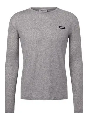 Miu Miu Logo Cotton Jersey T-shirt - Grey