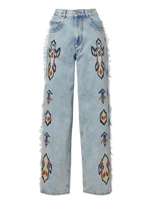 MARANT ETOILE Maella Embroidered Fringed Straight Jeans - Blue