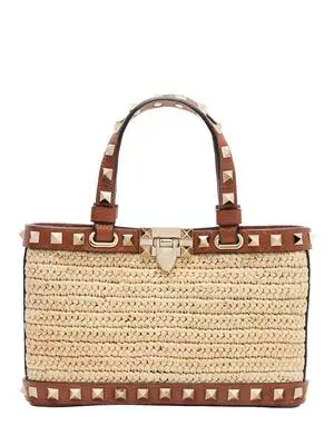 Valentino Garavani Rockstud Mini Raffia Tote Bag - Beige