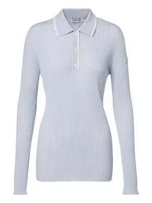 Moncler Ribbed-knit Virgin Wool Polo Sweater - Blue