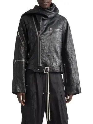 Rick Owens Crop Leather Zip Jacket - Black