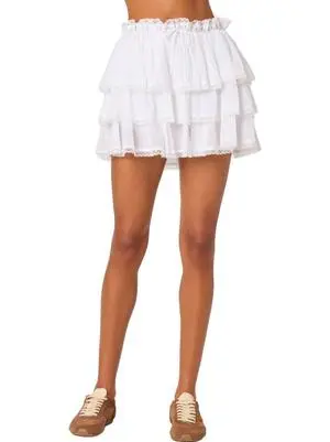 Astr The Label Genever Tiered Cotton Miniskirt - White
