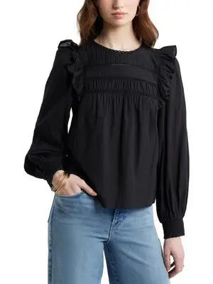Treasure & Bond Ladder Cutout Cotton Top - Black