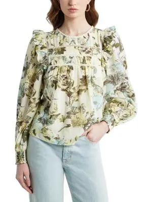 Treasure & Bond Ladder Cutout Cotton Top - Ivory- Yellow Rose Bloom