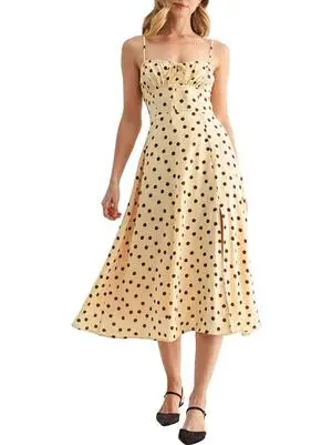 ALL IN FAVOR Fit-and-flare Midi Dress - Butter Brown Dot
