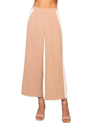 MELLODAY Side Stripe Wide Leg Pants - Light Khaki/bone
