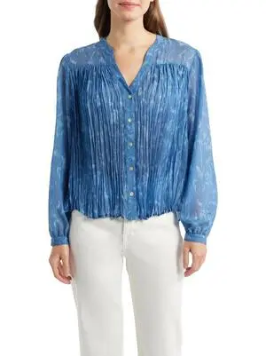 CLOTH & STONE Pleated Denim Shirt - Indigo Ikat Floral