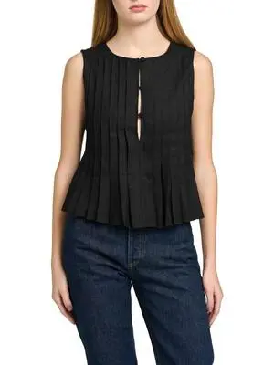 WAYF Romy Pleated Top - Black