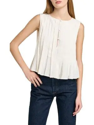 WAYF Romy Pleated Top - Ivory