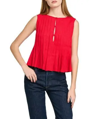 WAYF Romy Pleated Top - Red