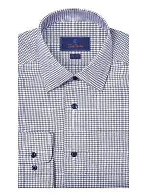 DAVID DONAHUE Trim Fit Microcheck Stretch Cotton Twill Dress Shirt