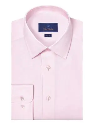 David Donahue Trim Fit Microcheck Cotton Dobby Dress Shirt Pink