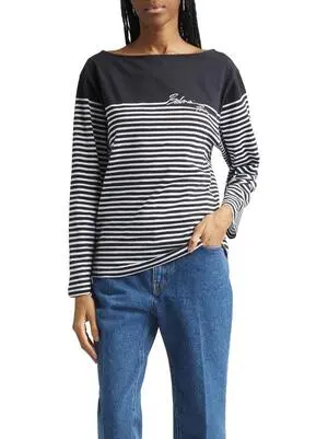 Balmain Paris Logo Marinière Stripe Cotton T-shirt - Eab Blk/white