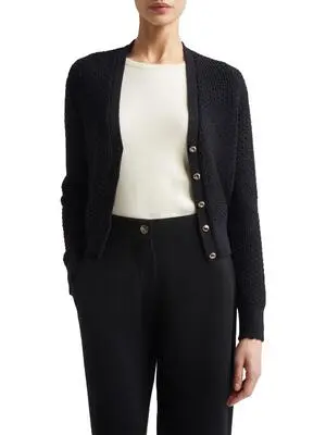 St. John Perlé Crepe Wool Blend Cardigan - Black