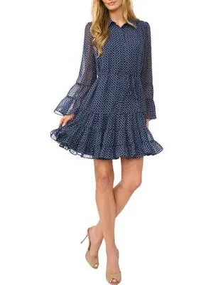 CECE DUPRAZ Tiered Flounce Long Sleeve Dress - Night Horizon