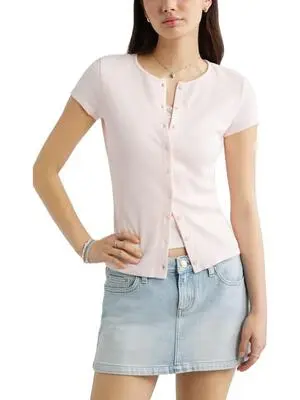 Bp. Rib Knit Short Sleeve Cardigan - Pink Balm