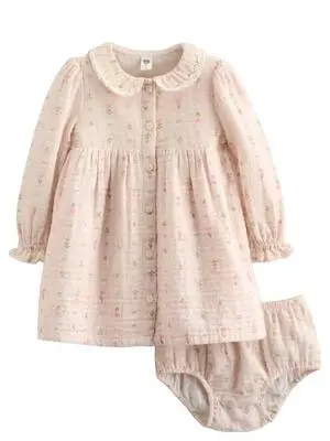 Nordstrom Button Front Long Sleeve Dress And Bloomers Set - Pink Heaven Cottage Floral