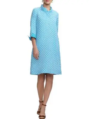 Foxcroft Cotton Tammy Geo Lattice Shirt Dress - Blue/white