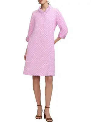 Foxcroft Cotton Tammy Geo Lattice Shirt Dress - Pink/whiite