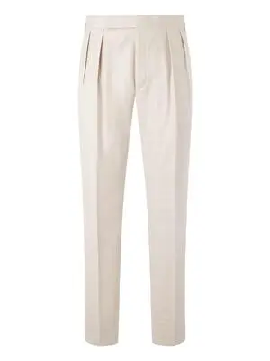 Ralph Lauren Purple Label Straight-leg Pleated Wool-flannel Trousers - Cream