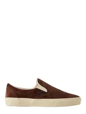 TOM FORD Perforated Suede Slip-On Sneakers Brown