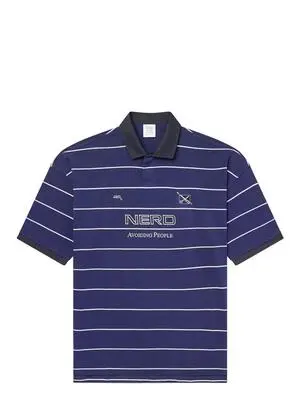 Vetements Nerd Embroidered Striped Cotton-jersey Polo Shirt - Blue