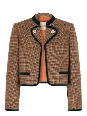 Valentino Garavani Cropped Houndstooth Wool Jacket - Brown