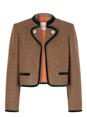 Valentino Garavani Cropped Houndstooth Wool Jacket - Brown