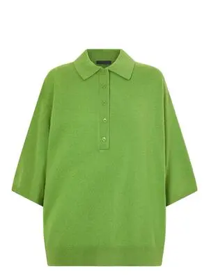 Tibi Wool And Cashmere-blend Polo Shirt - Green