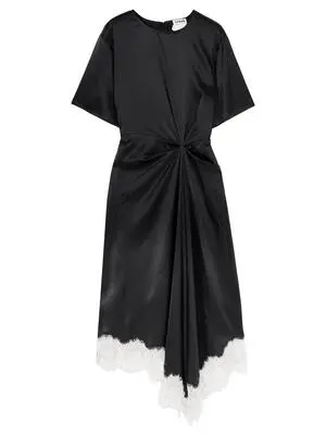 Staud Sonoma Asymmetric Lace-trimmed Midi Dress - Black