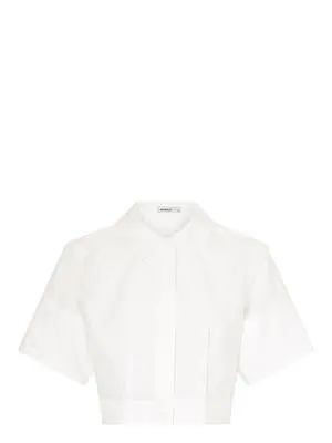 Simkhai Sabrina Cropped Pleated Cotton-blend Poplin Shirt - White