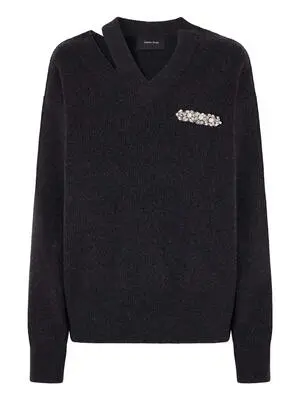 Simone Rocha Cut-out Embellished Wool-blend Sweater - Charcoal