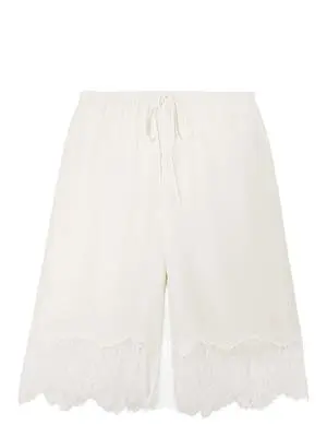 Staud Verano Lace-trimmed Silk Shorts - White