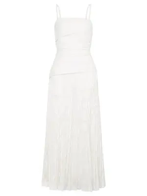 Simkhai Annalise Pleated Lace And Cotton-Poplin Midi Dress Neutrals